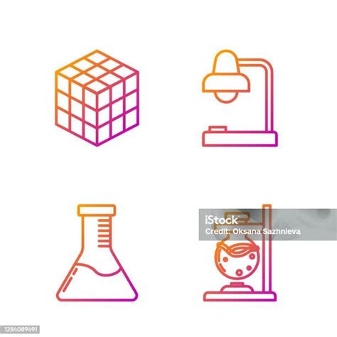 세트 라인 유리 테스트 튜브 플라스크 화재 테스트 튜브 및 플라스크 화학 실험실 루빅 큐브와 테이블 램프 그라데이션 색상