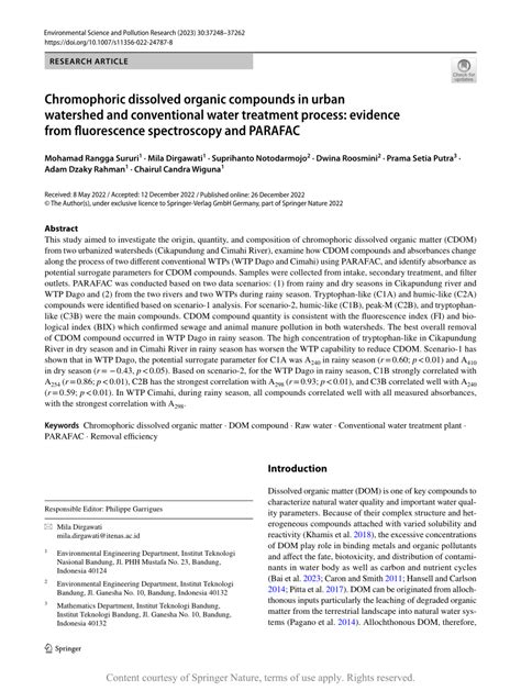 Chromophoric Dissolved Organic Compounds In Urban Watershed And Conventional Water Treatment