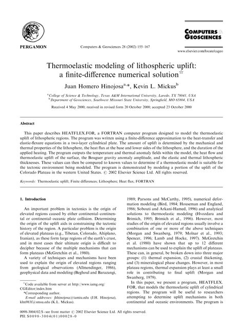 Pdf Thermoelastic Modeling Of Lithospheric Uplift A Finite Difference Numerical Solution