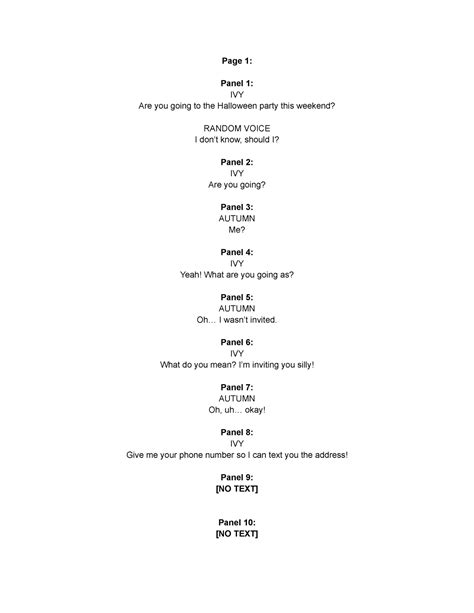 Comic Book Script Page 1 Panel 1 Ivy Are You Going To The Halloween