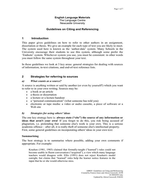 Guidelines On Citing And Referencing 1 Introduction
