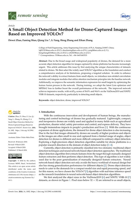 PDF A Small Object Detection Method For Drone Captured Images Based On Improved YOLOv