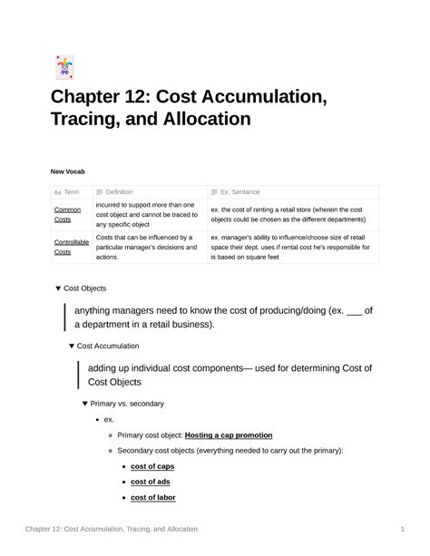 Chapter 12 Cost Accumulation Tracing And Allocation ½ Chapter 12