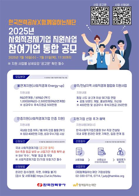은평구사회적경제허브센터 모집 한국전력공사x함께일하는재단 2025년 사회적경제기업 지원사업 모집~731 사업목적 국내외 급변하는 경영 환경 속에서