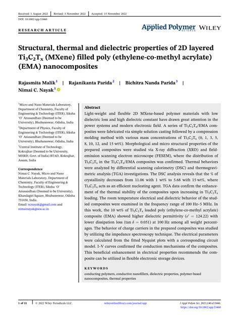Structural Thermal And Dielectric Properties Of 2d Layered Ti3c2tx Mxene Filled Poly
