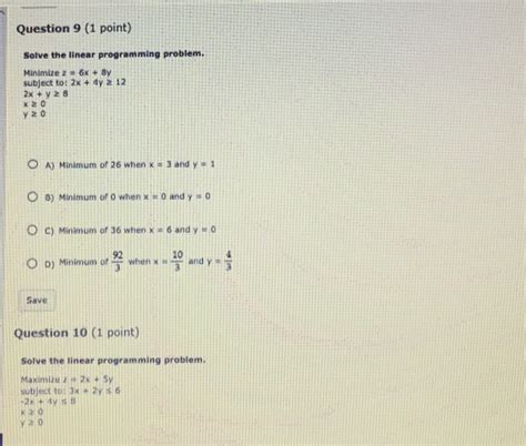 Solved Question 9 1 Point Solve The Linear Programming