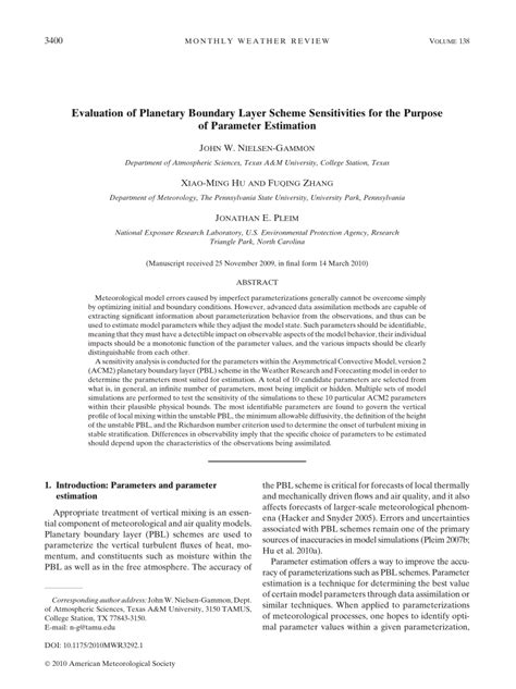 Pdf Evaluation Of Planetary Boundary Layer Scheme Sensitivities For