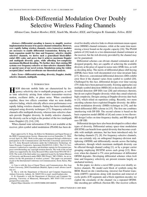 Pdf Block Differential Modulation Over Doubly Selective Wireless