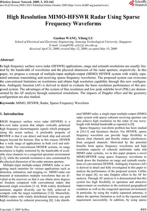 High Resolution Mimo Hfswr Radar Using Sparse Frequency Waveforms