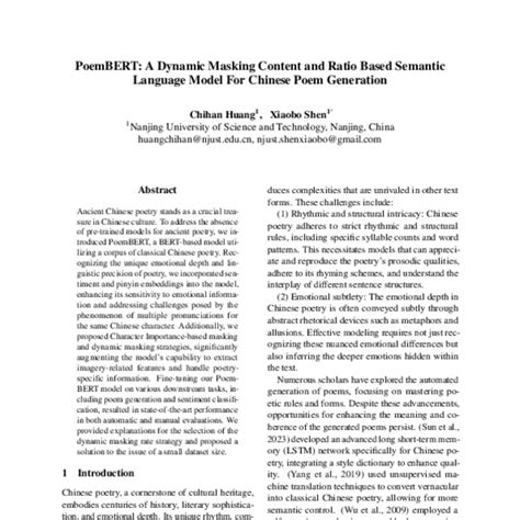 Poembert A Dynamic Masking Content And Ratio Based Semantic Language Model For Chinese Poem