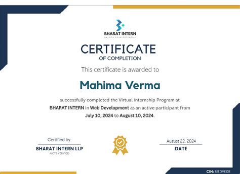 Mahima Verma On Linkedin Internship Bharatintern Growth Webdevelopment Html Css 16 Comments