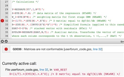 G Matrices Are Not Conformable Aptech