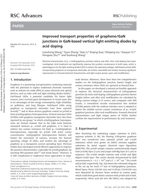 Pdf Improved Transport Properties Of Graphenegan Junctions In Gan Based Vertical Light