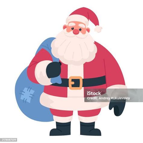 선물의 가방을 가진 산타 클로스 흰색 배경에 벡터 일러스트 레이 션 0명에 대한 스톡 벡터 아트 및 기타 이미지 0명 겨울 단일 객체 Istock