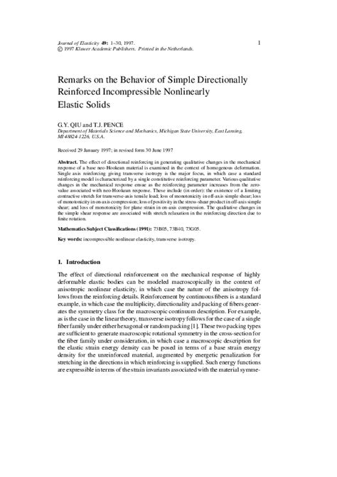 Pdf Remarks On The Behavior Of Simple Directionally Reinforced