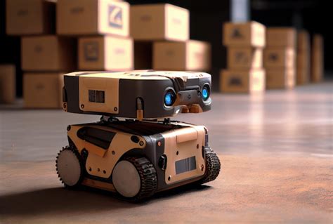 Premium Photo Robot Agv Transporting Cardboard Box In Warehouse