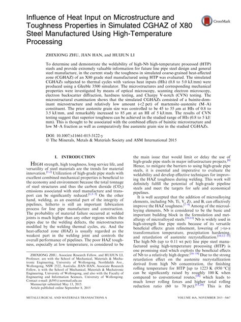 Pdf Influence Of Heat Input On Microstructure And Toughness Properties In Simulated Cghaz Of
