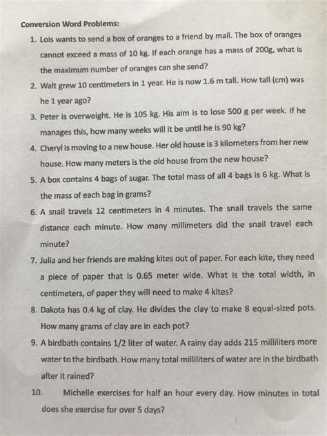 Conversion Word Problems Lois Wants To Send A Box Of Oranges To A Frien