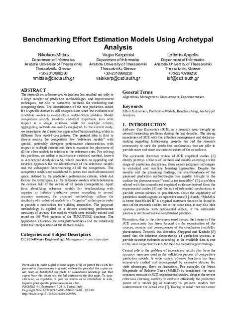 Pdf Benchmarking Effort Estimation Models Using Archetypal Analysis