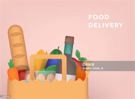 음식 배달 건강한 유기농 신선하고 천연 식품 식료품 배달 개념 3d 벡터 일러스트레이션 슈퍼마켓에 대한 스톡 벡터 아트 및 기타 이미지 Istock