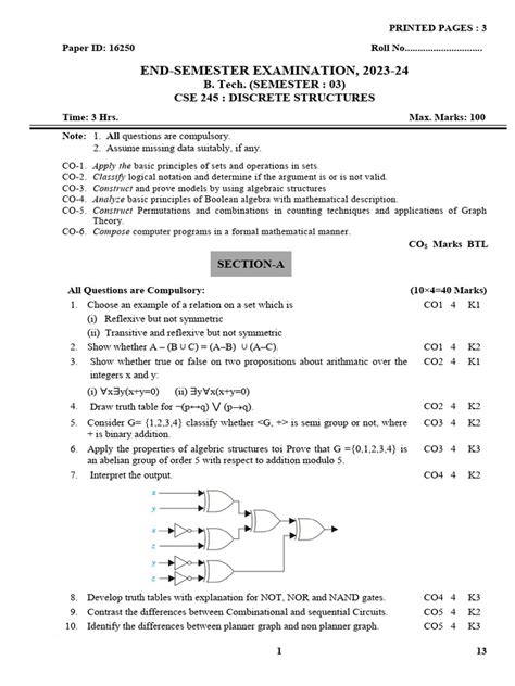 Cse 245 Discrete Structures 2023 24 Pdf Mathematics Mathematical Logic