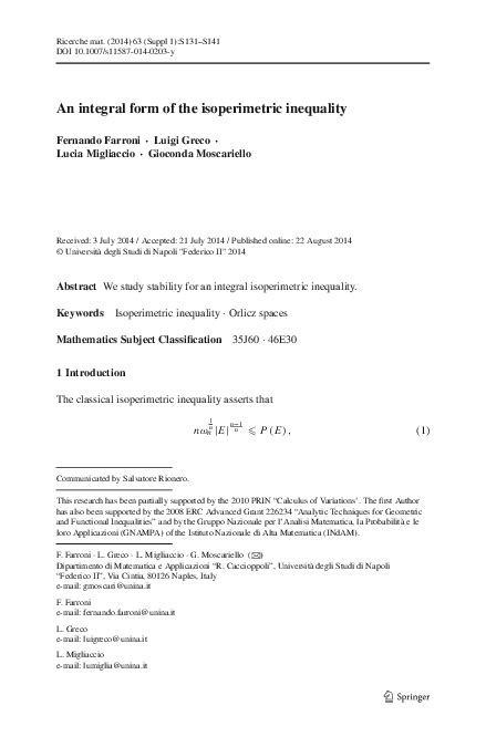 Pdf An Integral Form Of The Isoperimetric Inequality