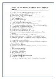 Reported Speech Commands Worksheets