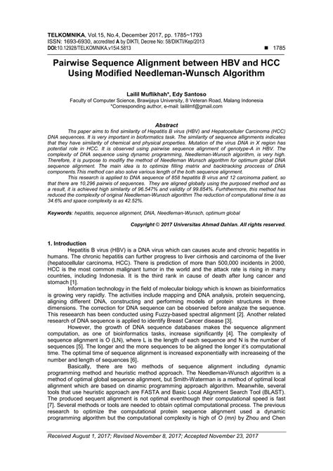 pairwise sequence alignment between hbv and hcc using modified