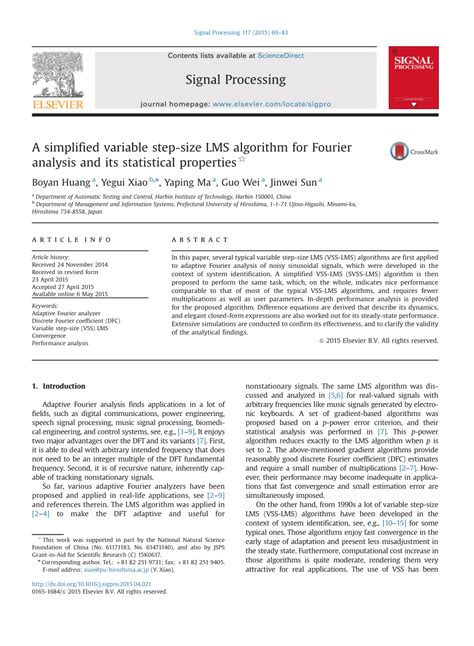 Pdf A Simplified Variable Step Size Lms Algorithm For Fourier