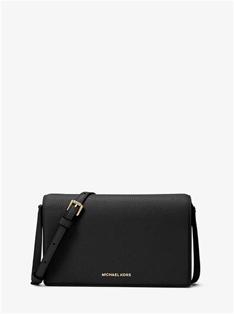 Jet Set Medium Pebbled Leather Front Flap Crossbody Bag Black