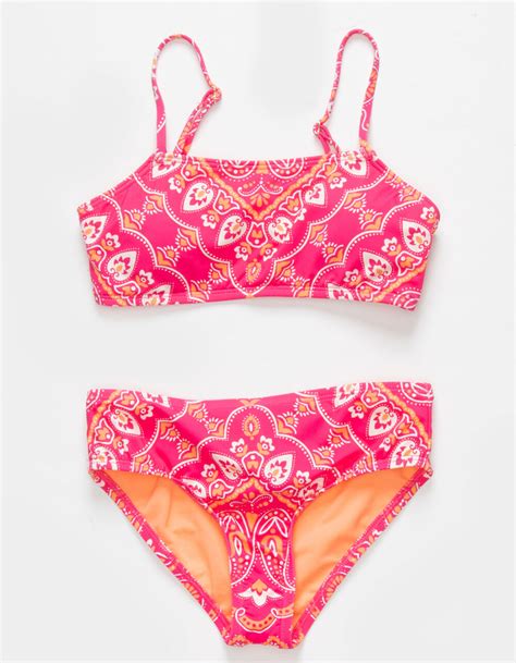 Hobie Square Neck Bralette Girls Bikini Set Pink Combo 10 Tillys