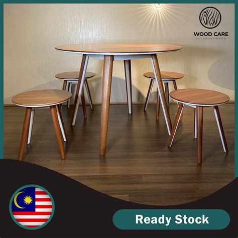 Unio Nyatoh Solid Wood Dining Set 1 Dining Table 4 Dining Chairs Set Shopee Malaysia
