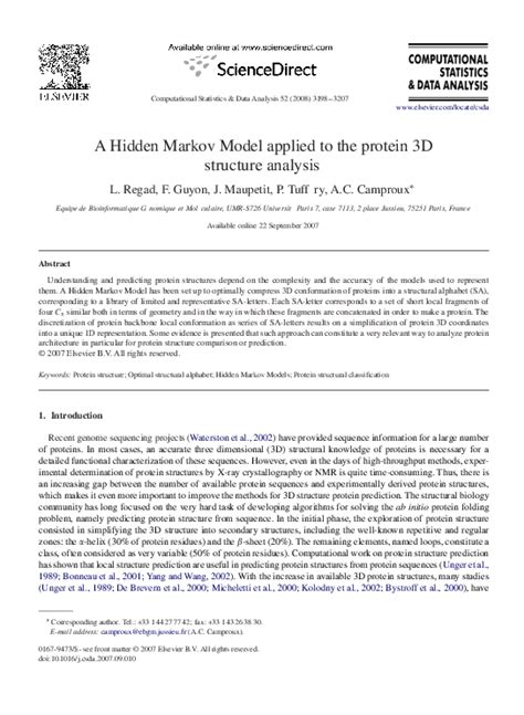 Pdf A Hidden Markov Model Applied To The Protein 3d Structure Analysis