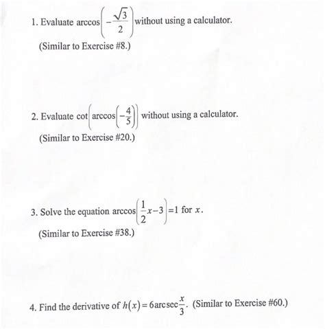 Solved Evaluate Arccos Without Using A Calculator Chegg