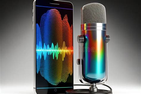 voice recognition concept microphone smartphone mobile phone waves