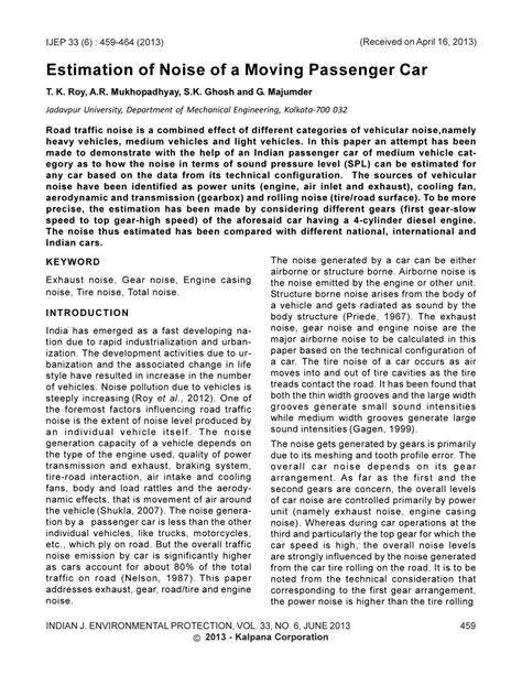 Pdf Estimation Of Noise Of A Moving Passenger Car