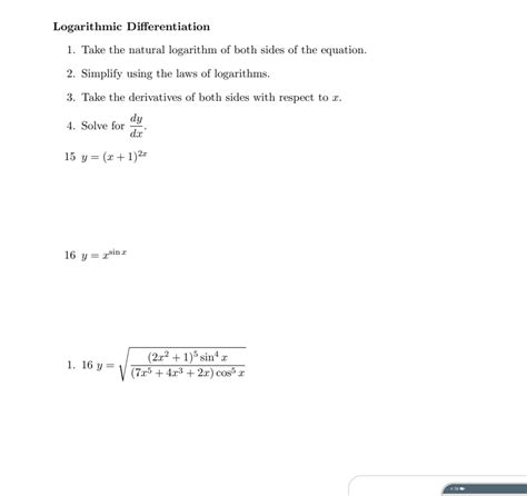 Solved Logarithmic Differentiation 1 Take The Natural
