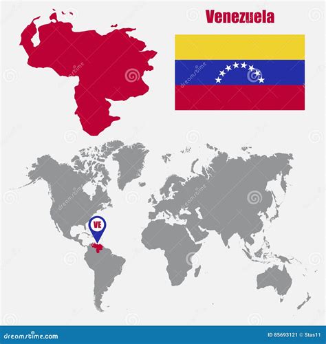 Venezuela Map On A World Map With Flag And Map Pointer Vector Illustration Stock Illustration