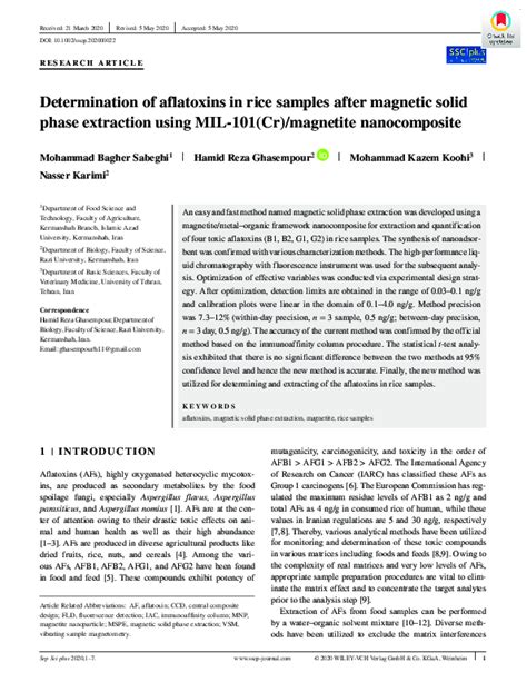 Pdf Determination Of Aflatoxins In Rice Samples After Magnetic Solid