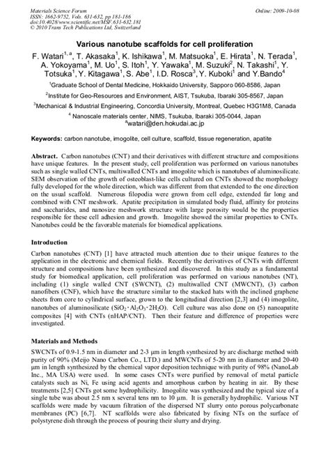 Various Nanotube Scaffolds For Cell Proliferation Scientificnet