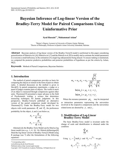 pdf bayesian inference of log linear version of the bradley terry