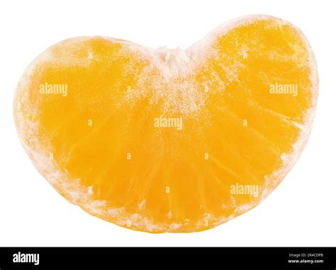 Slice of tangerine or mandarin citrus fruit isolated on white background with clipping path ...
