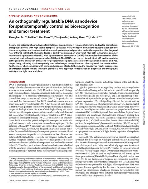 Pdf An Orthogonally Regulatable Dna Nanodevice For Spatiotemporally