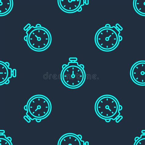 Green Line Stopwatch Icon Isolated Seamless Pattern On Blue Background