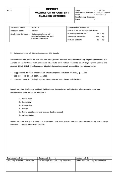 Solution Validation Report On Analysis Method For Determining