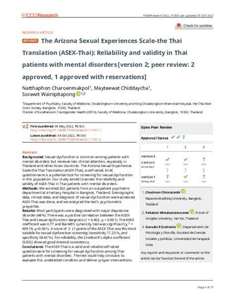 Pdf The Arizona Sexual Experiences Scale The Thai Translation Asex