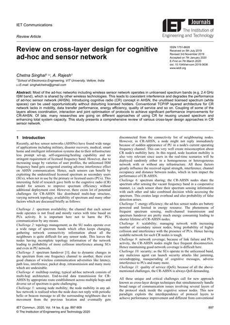 Pdf Review On Cross Layer Design For Cognitive Ad Hoc And Sensor Network