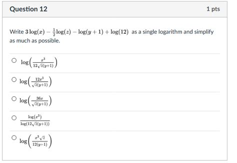 solved write 3 log x 1 2 log z log y 1 log 12 as