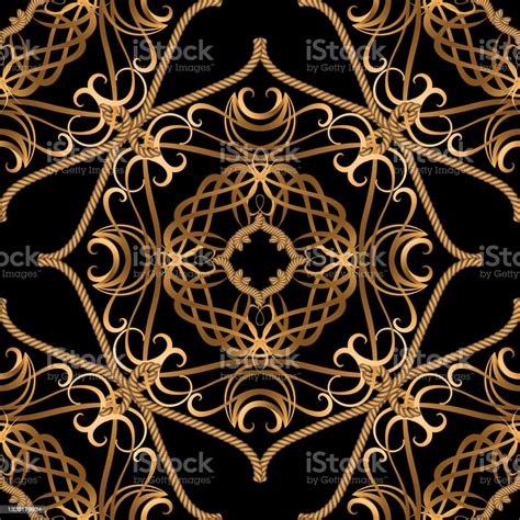질감이 있는 고급스러움의 매끄러운 패턴 빈티지 장식 로프 배경 벡터 골드 문자열과 로프 아랍어 장식 로프 현 라인과 손으로 그린 꽃 디자인 아라베스크 배경 반복 0명에 대한