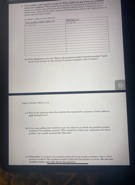 Solved 7 Two Numbers Add Together To Get 12 What Might You
